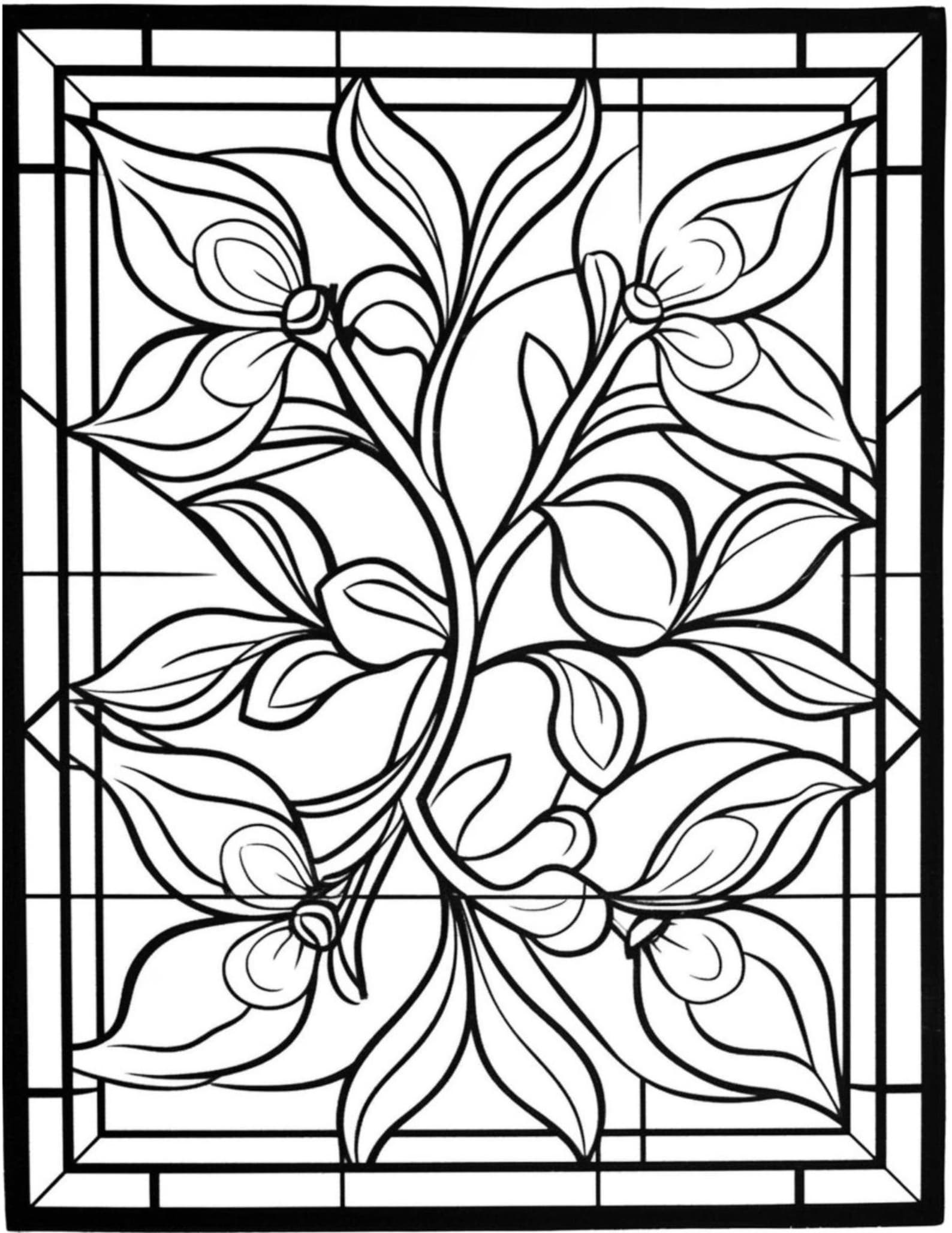 50 Flower Stained Glass Coloring Pages for Adults and Kids ,stress ...