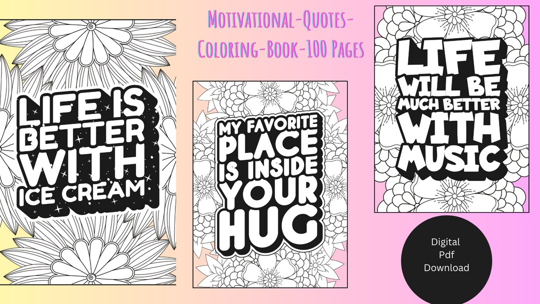 100 Adult Motivational Quotes Coloring Book Pages Digital - Etsy