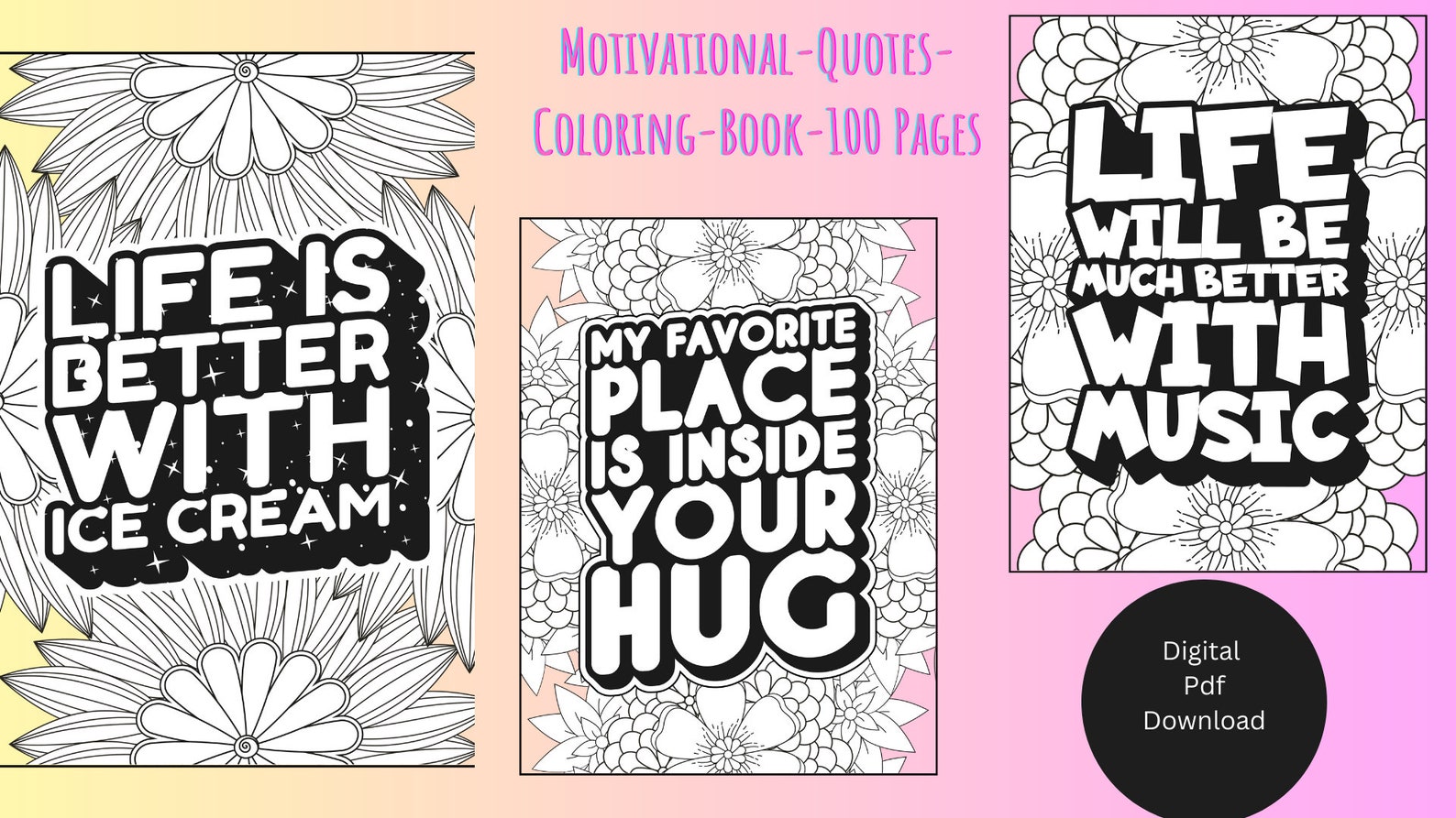 100 Adult Motivational Quotes Coloring Book Pages - Digital Download ...