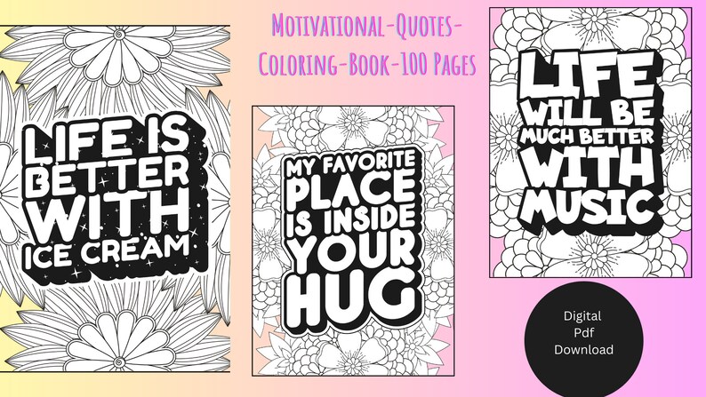 100 Adult Motivational Quotes Coloring Book Pages - Digital Download ...