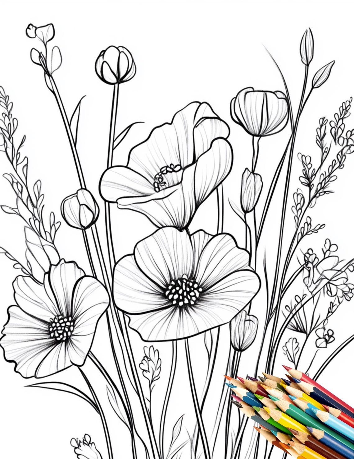 70 Printable Wild Flower Coloring Pages for Adults and Kids ,stress ...