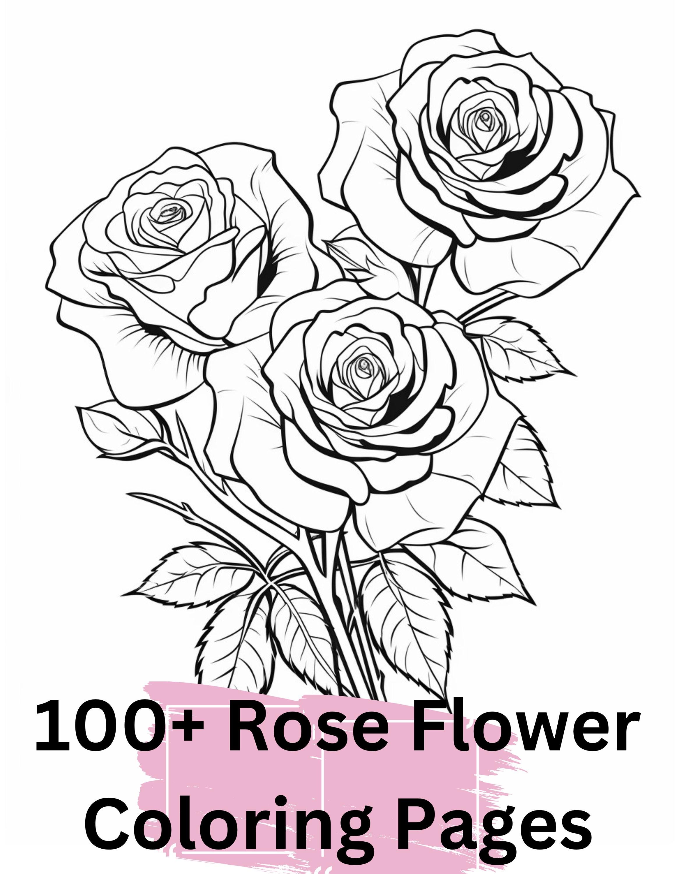 100 Printable Rose Flower Coloring Pages for Adults and Kids ,stress ...