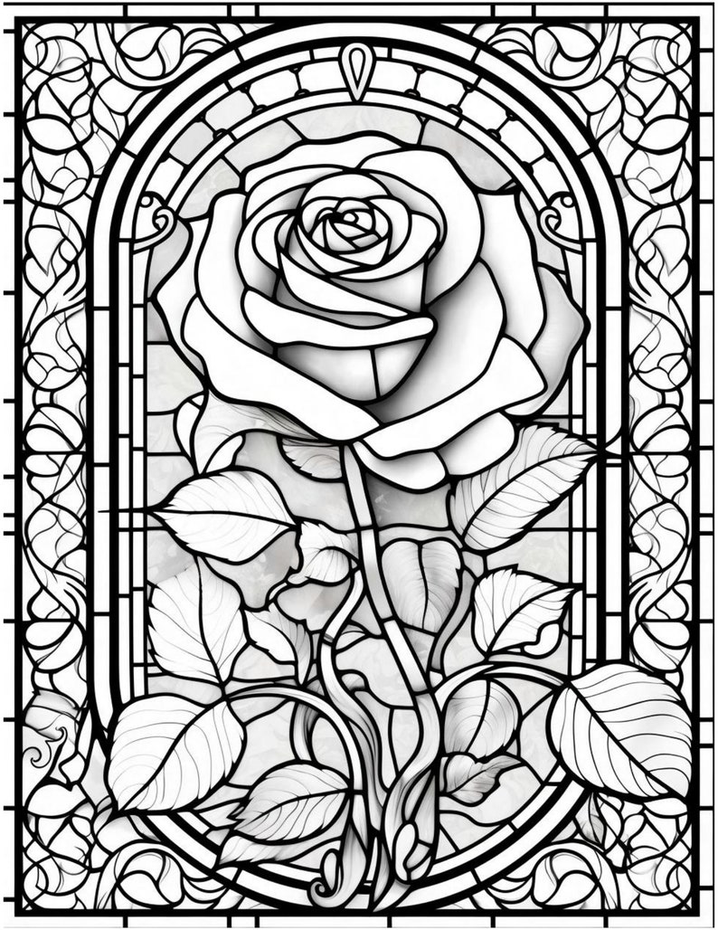 50 Stained Glass Flower Coloring Pages: Stress Relief (digital Download ...
