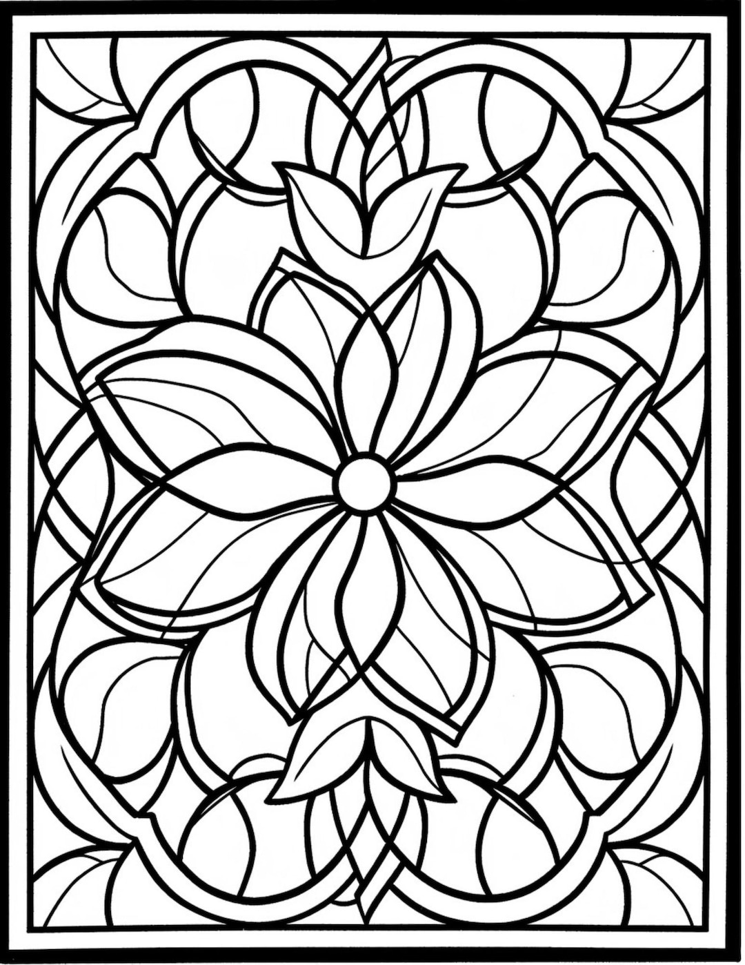 50 Flower Stained Glass Coloring Pages for Adults and Kids ,stress ...