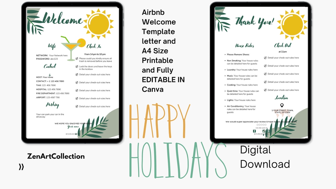 Airbnb Check in Template Canva Editable,airbnb Printable,vacantion ...