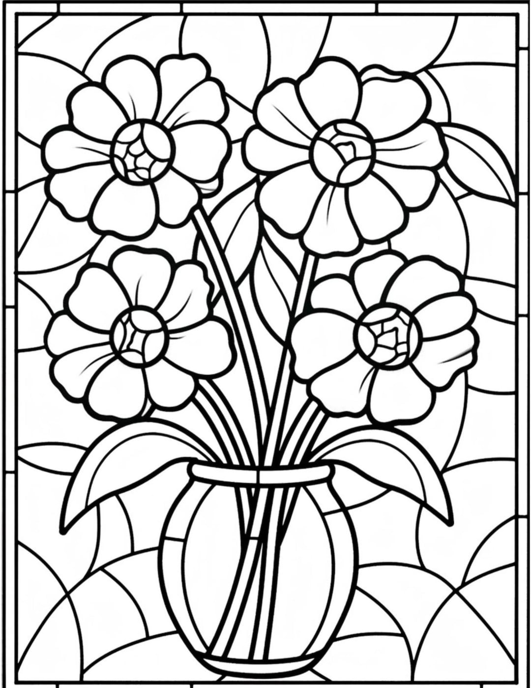 51 Flower Stained Glass Coloring Pages for Adults and Kids ,stress ...