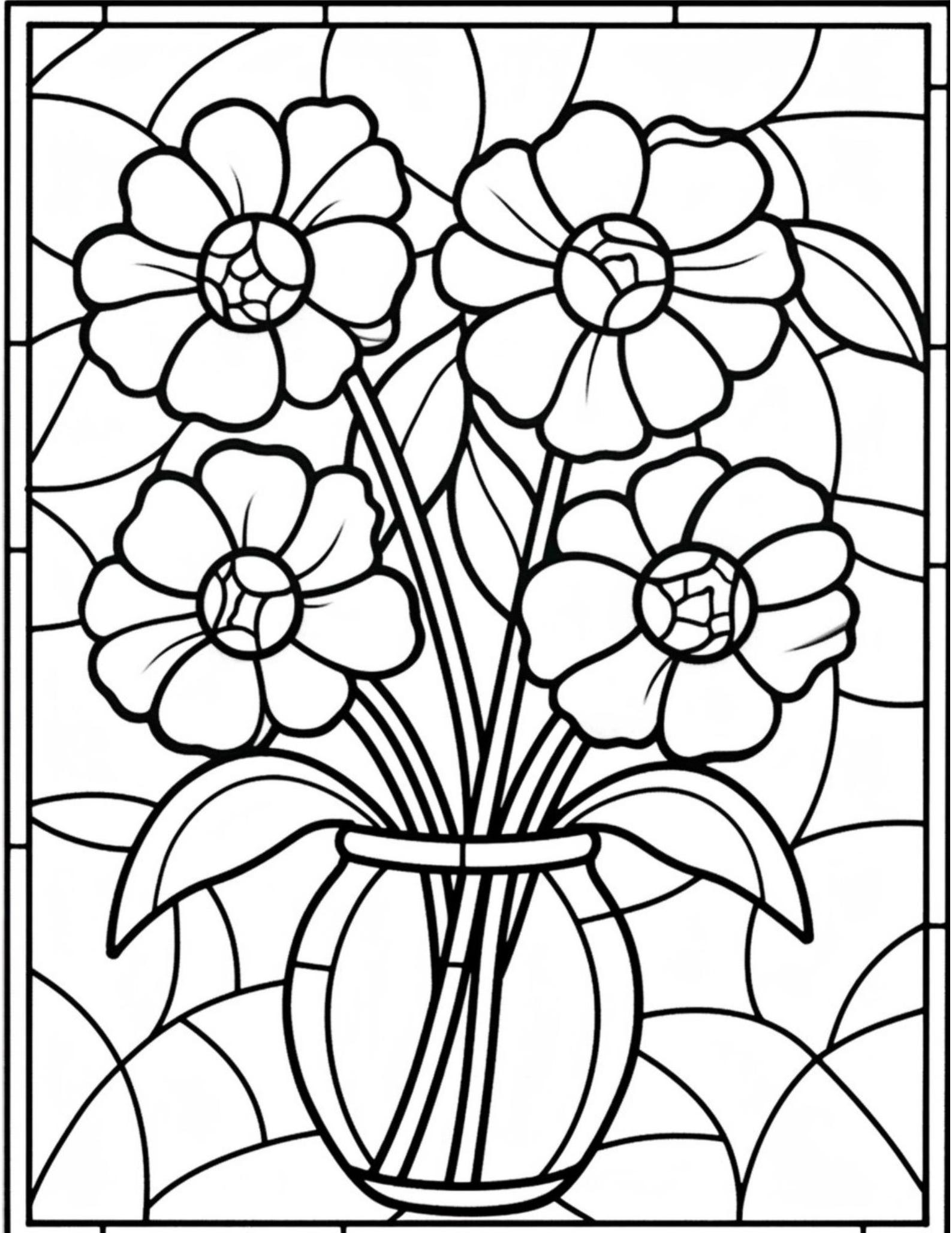 Stained Glass Flower Coloring Pages: 50 Stress Relief Designs (digital ...