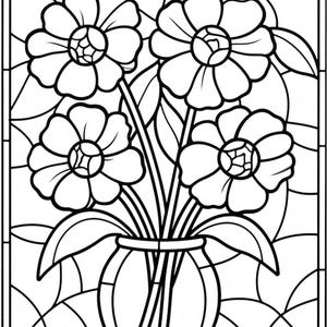 Stained Glass Flower Coloring Pages: 50 Stress Relief Designs (digital ...