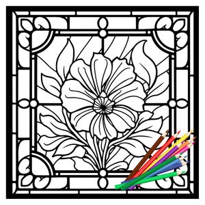 100 Flower Stained Glass Coloring Pages for Adults and Kids ,stress ...