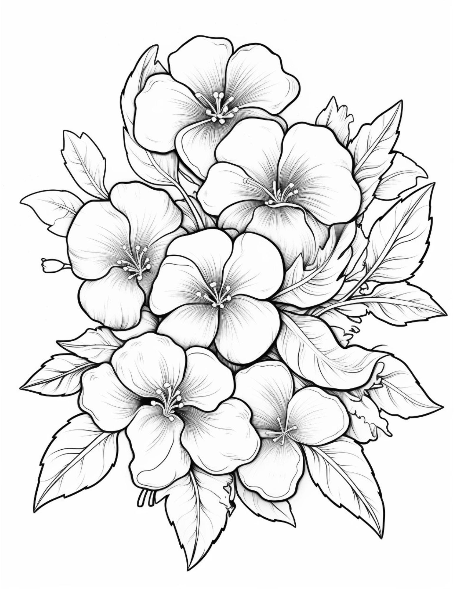 50 Flowers Coloring Pages: Stress Relief Floral Art (PDF Download) - Etsy