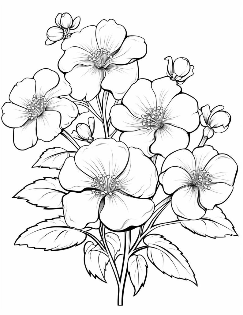 50 Flowers Coloring Pages: Stress Relief Floral Art (PDF Download) - Etsy