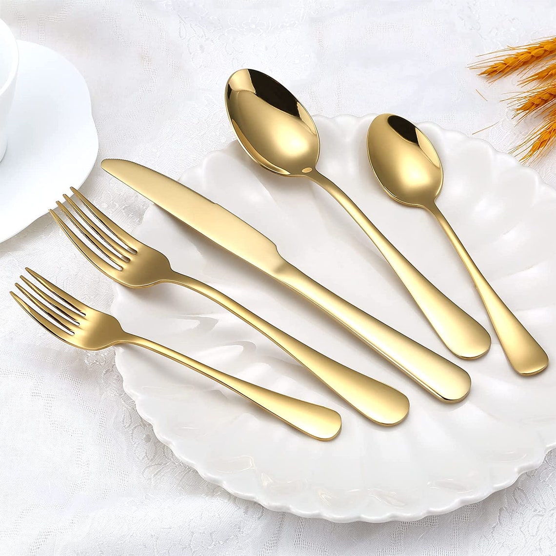 Gold Silverware Set, 20-piece Flatware Set Stainless Steel Cutlery ...
