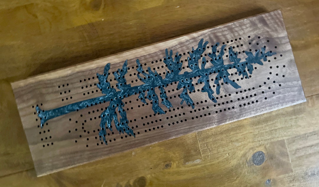 Cribbage Board With Peg Storage Walnut and Silver Epoxy Inlay Fir Tree ...