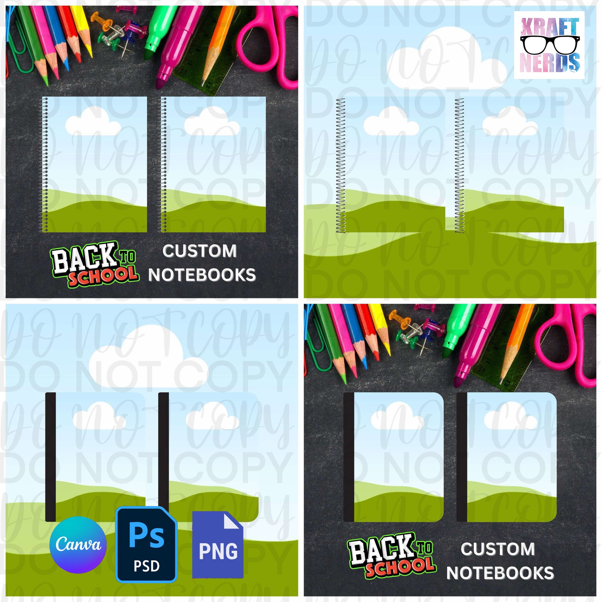 Spiral Bound & Composition Notebook Mock-up Template, Canva, PSD, PNG ...