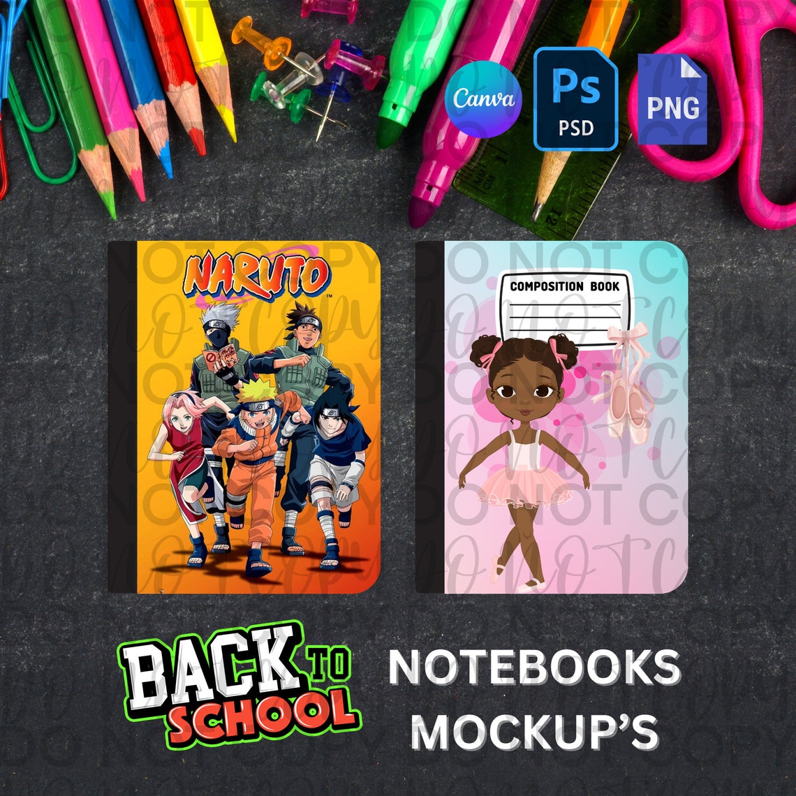 Spiral Bound & Composition Notebook Mock-up Template, Canva, PSD, PNG ...