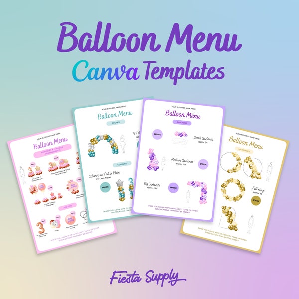 Balloon Menu Template - Etsy