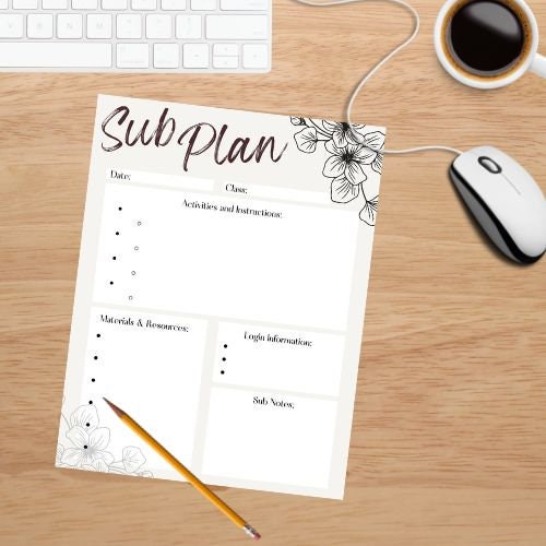 Floral Sub Plan Template, Sub Plans Document, Substitute Plan, Sub Plan ...