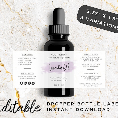 Essential Oil Bottle Label Template Paint Swash Design. - Etsy