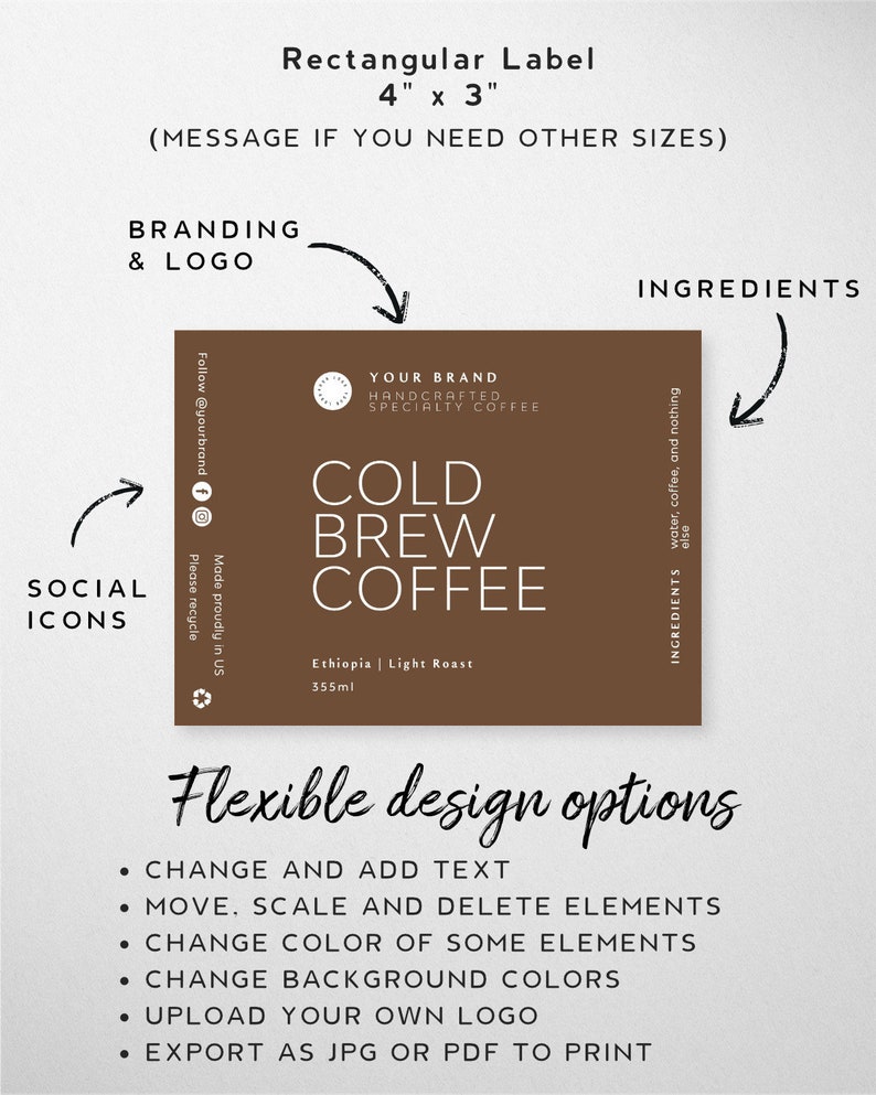 DIY Cold Brew Label Coffee Bottle Label Template Beverage - Etsy