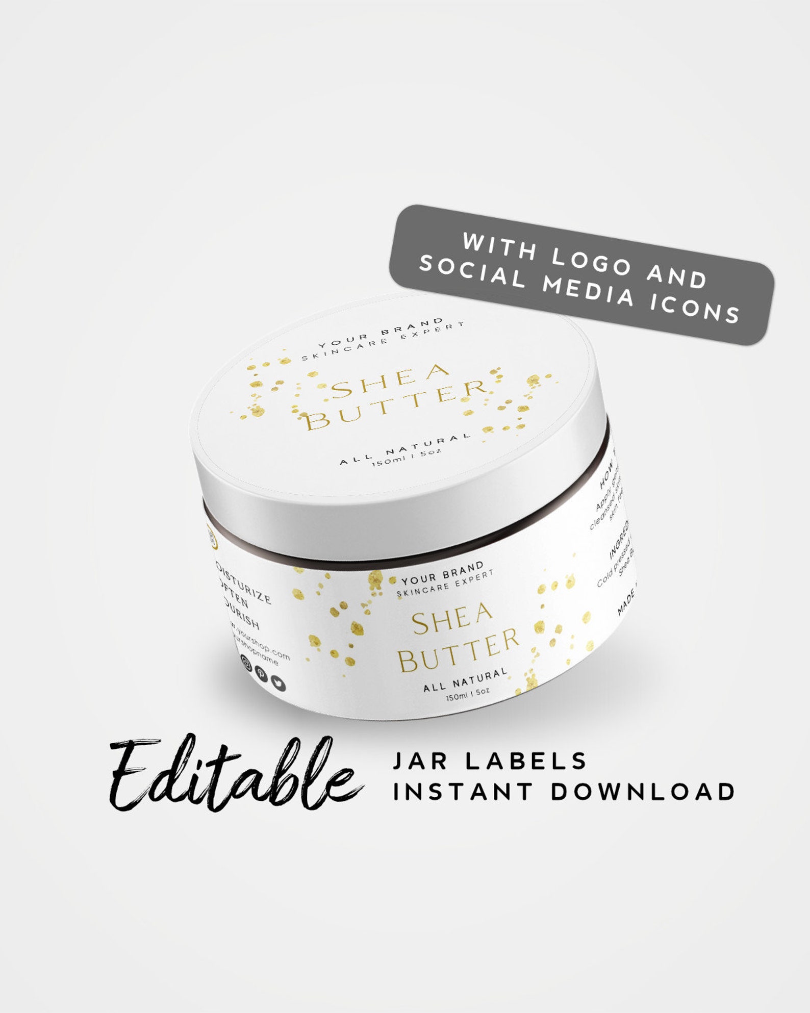 Gold Ink Label Template 7x2 Jar Label for Body Butter | Etsy