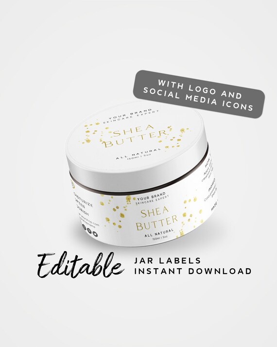 Gold Ink Label Template 7x2 Jar Label for Body Butter | Etsy Australia