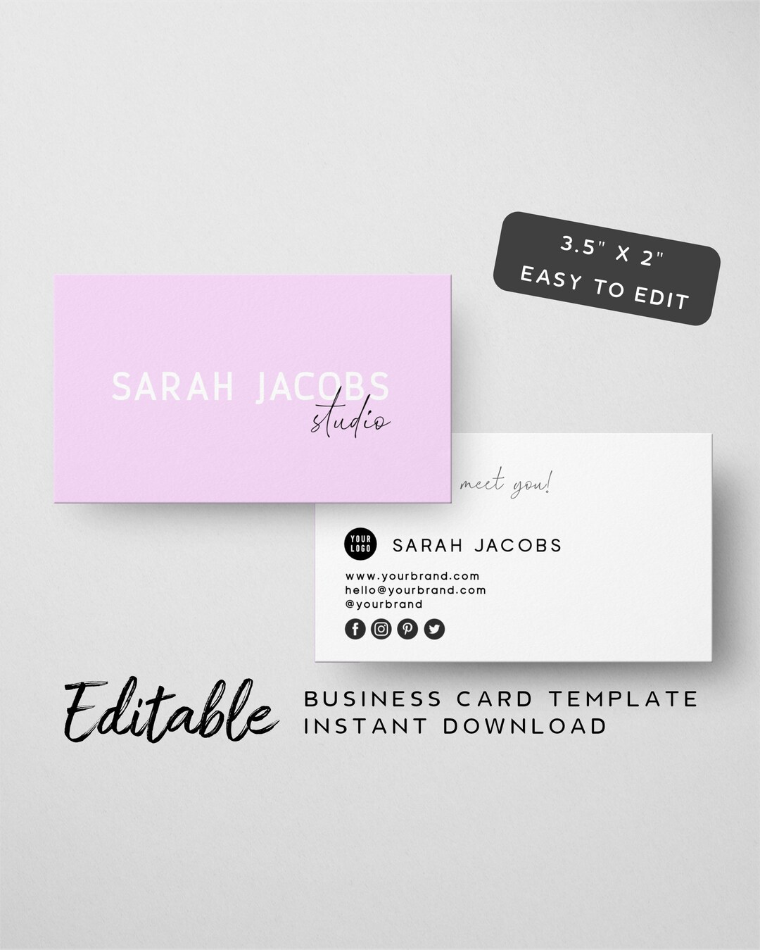 Pink Chic Business Card Template - Editable Name Card Design, Modern ...