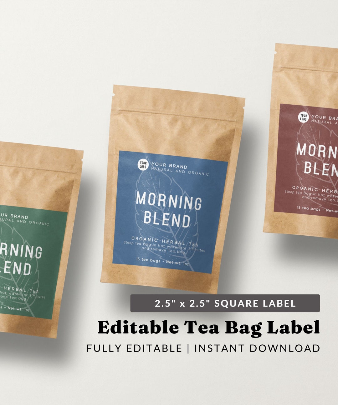 Printable Tea Packaging Label - Tea Jar Labels, Blue Tea Label, Tea ...