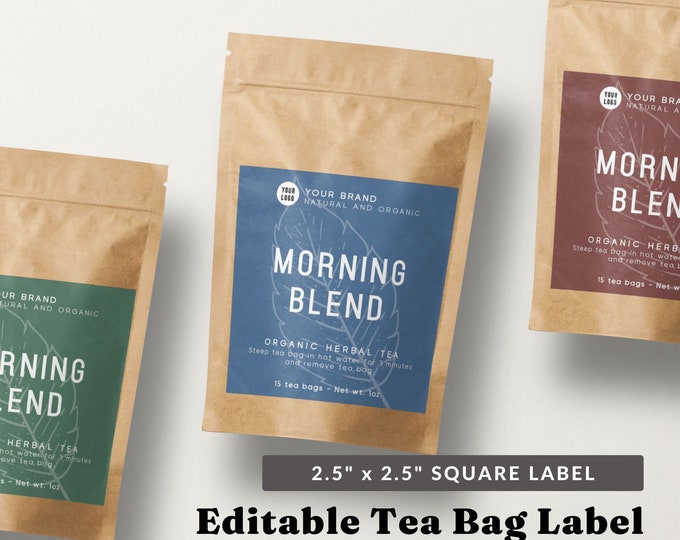 Printable Tea Packaging Label - Tea Jar Labels, Blue Tea Label, Tea ...