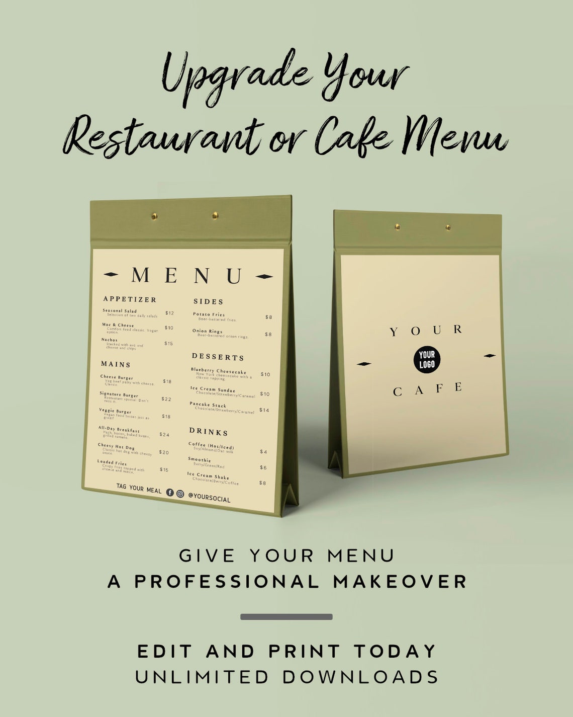 Yellow Restaurant Menu Download Menu Cover Design Editable - Etsy