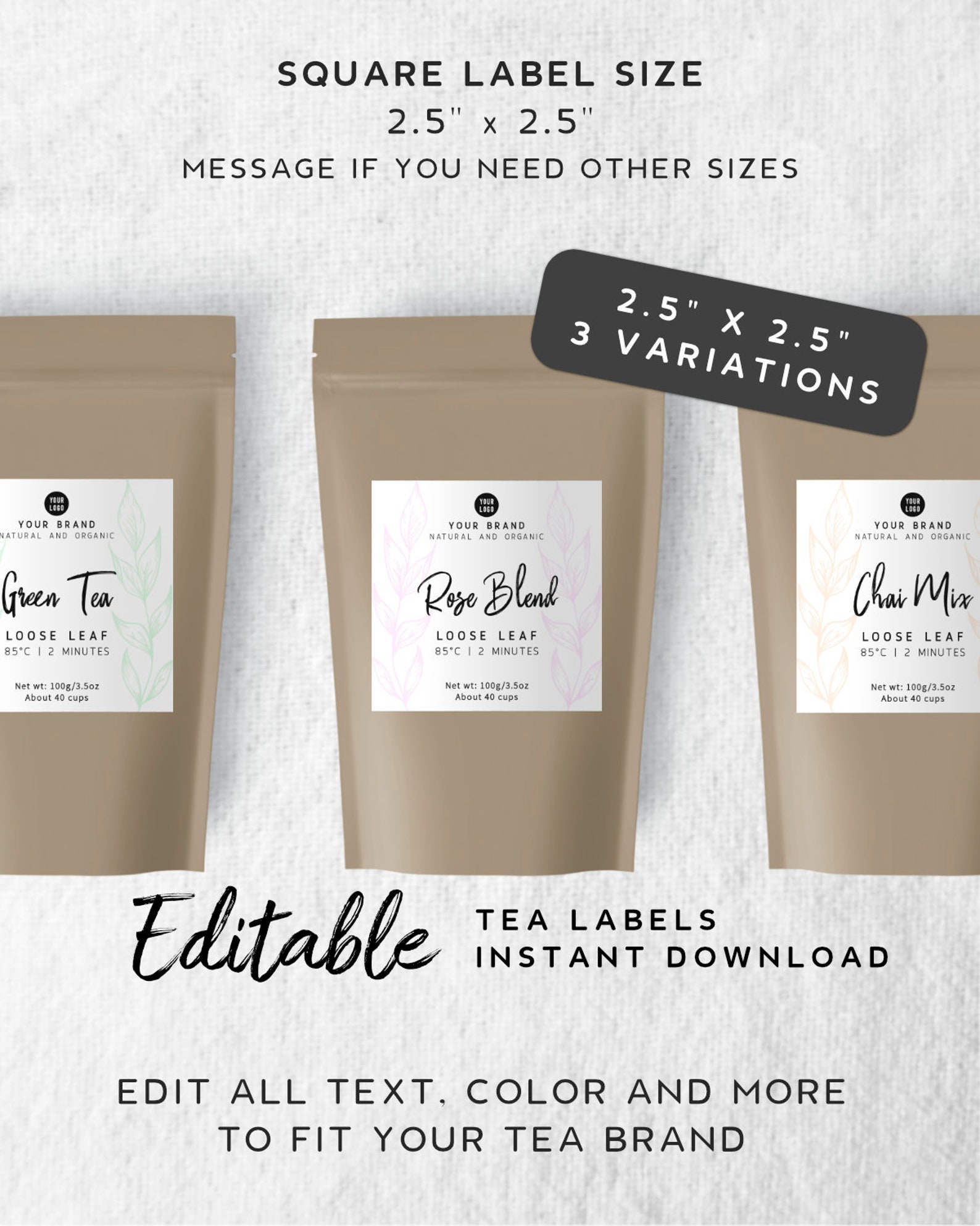 Printable Tea Label Template Floral Product Label Tea | Etsy