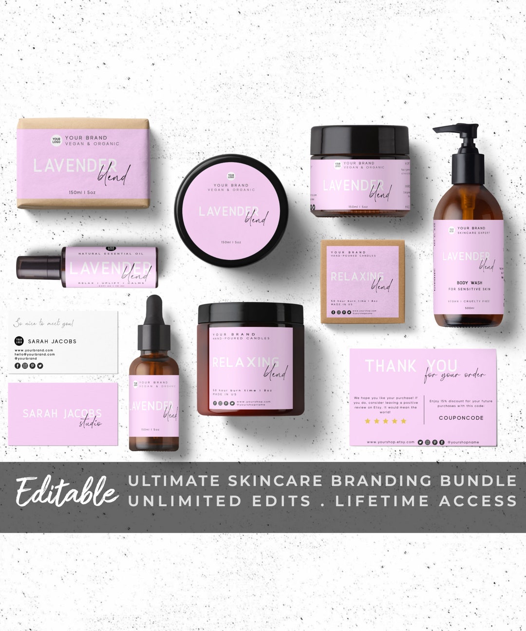 Pink DIY Cosmetic Label Bundle - Cute Label Template Set, Pink Branding ...