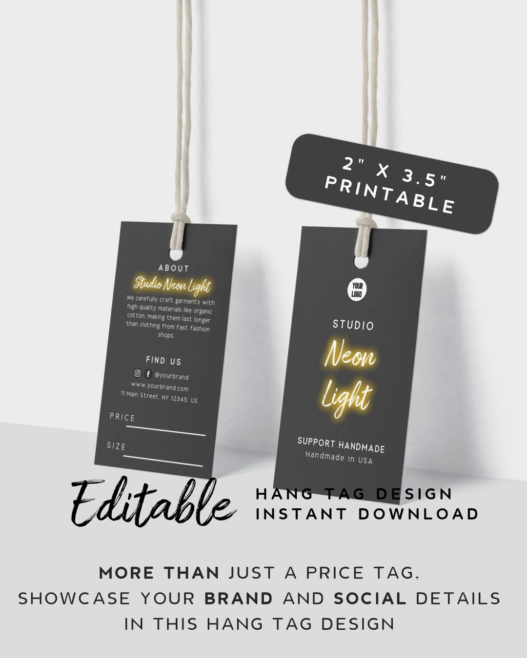 Neon Text Hang Tag Template - Black Tag for Clothes, Retail Tag ...