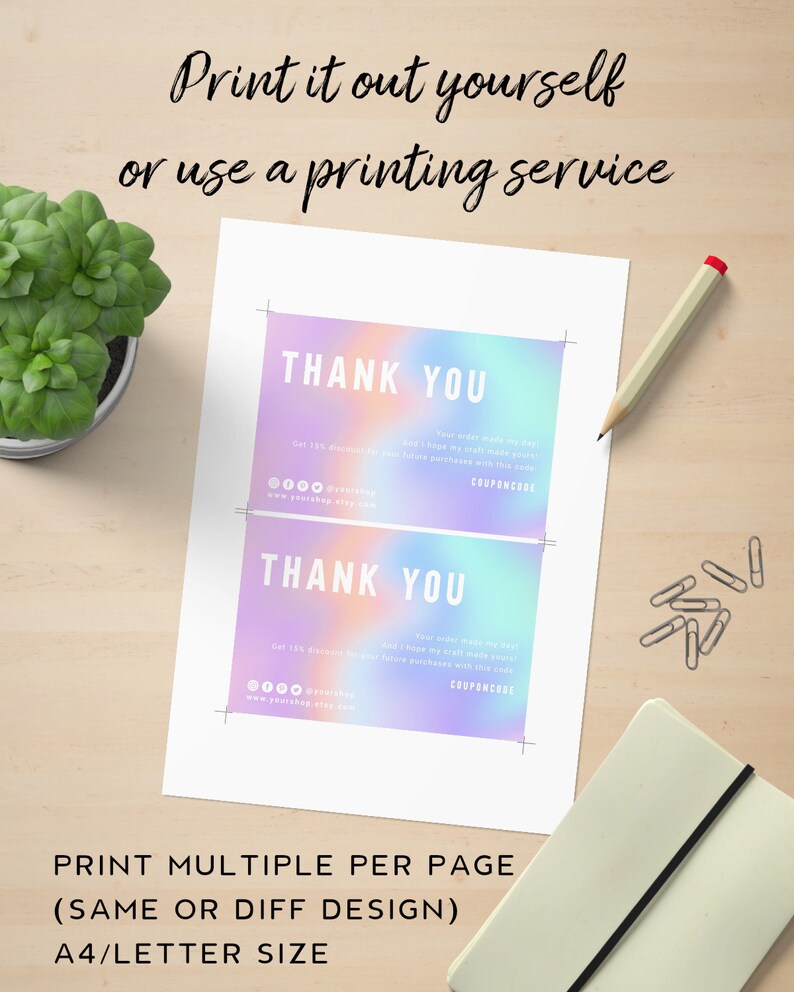 Thank You Card Design Holographic Branding Design DIY - Etsy