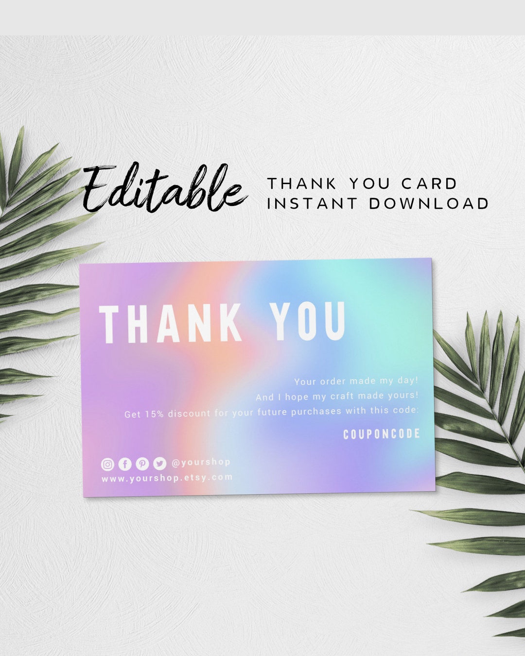 Thank You Card Design - Holographic Branding Design, DIY Branding Card ...
