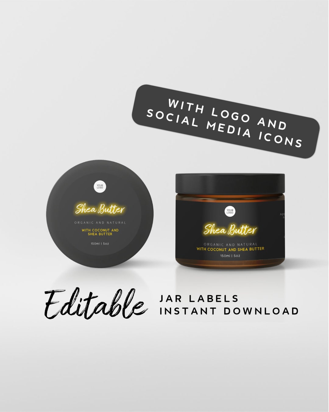 Neon Sign Product Label - Black Label for Jars, DIY Label Template, Tin ...