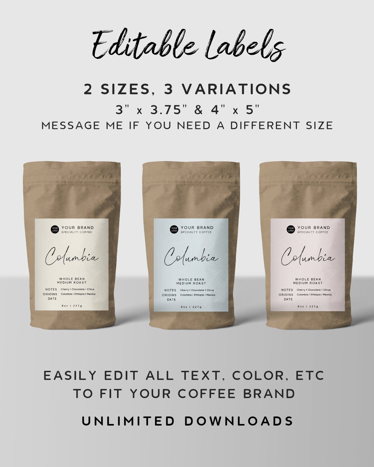 Calligraphy Product Label Template Coffee Bag Label Design - Etsy