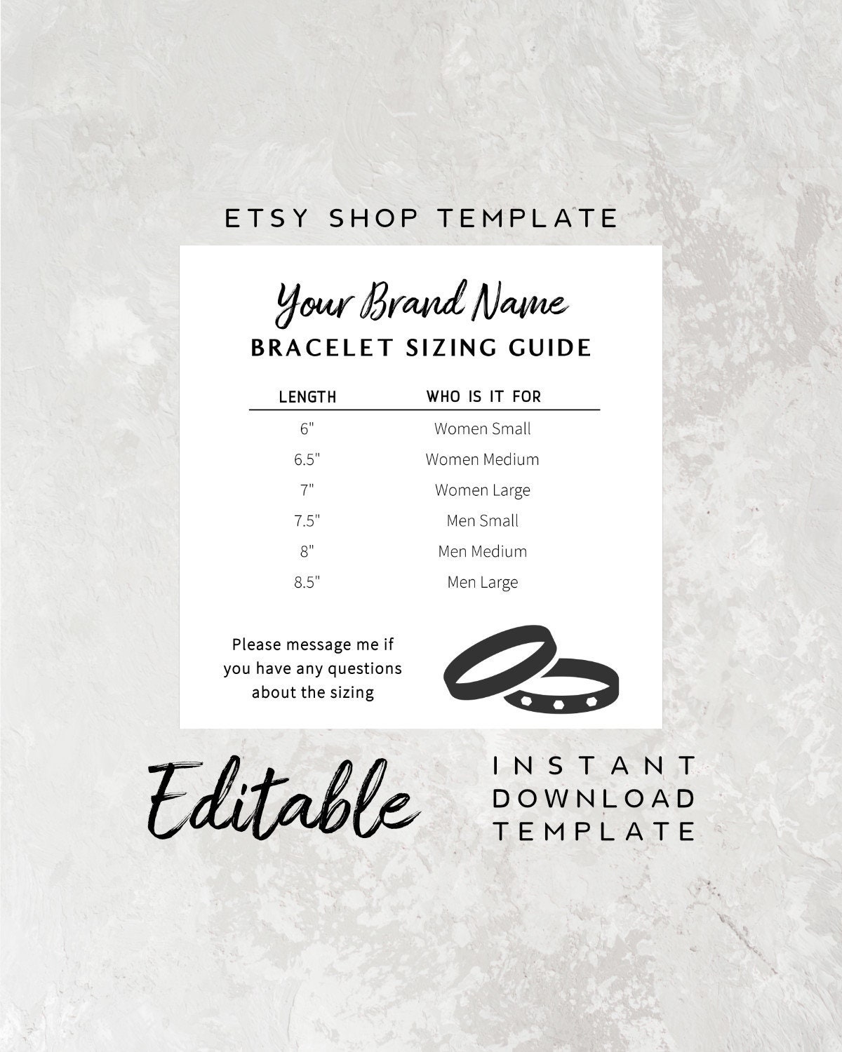 Editable Size Chart Bracelet Size Chart Jewelry Editable | Etsy