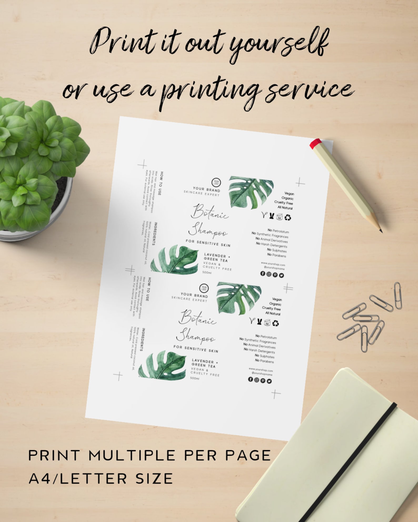 Printable Shampoo Labels - Botanical Soap Labels, Green Leaf ...