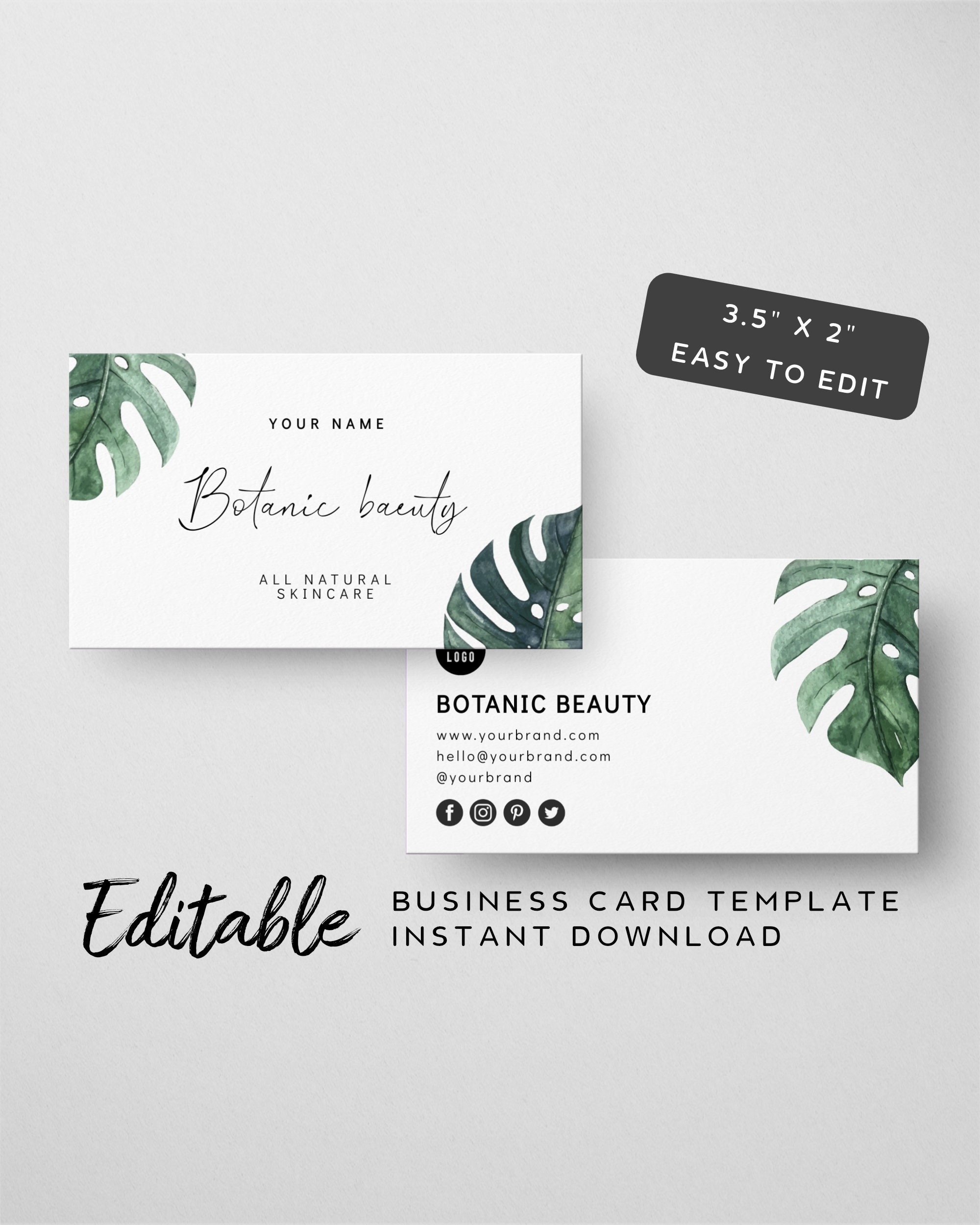 Plant Business Card Design Template Greenery Call Card - Etsy