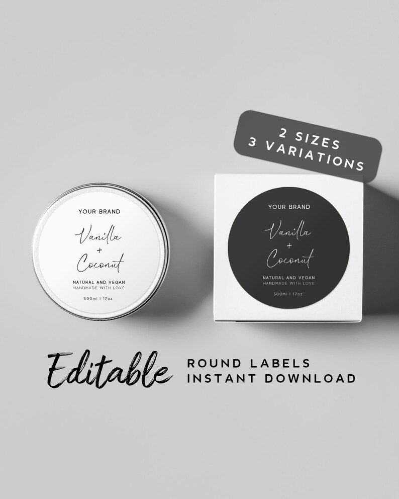 Monochrome Circle Label for Cosmetics - Product Label Round, Lid Label ...