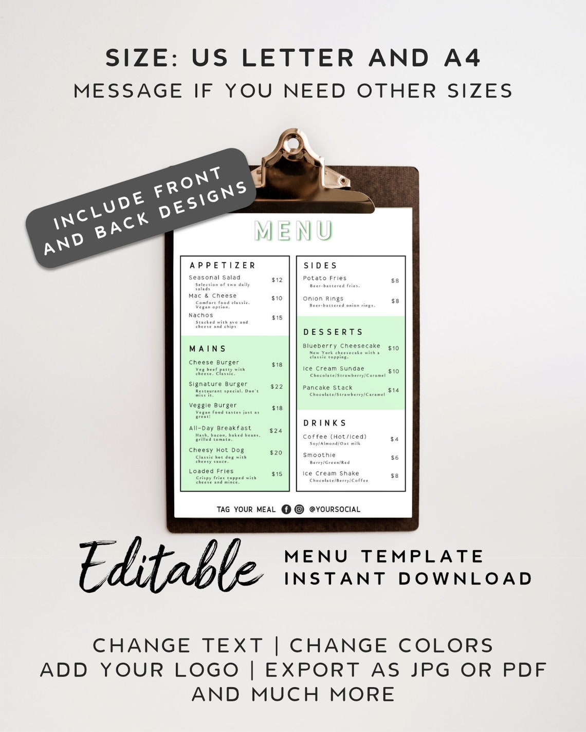 Minimalist Menu Template Cafe Menu Printable Menu Design - Etsy