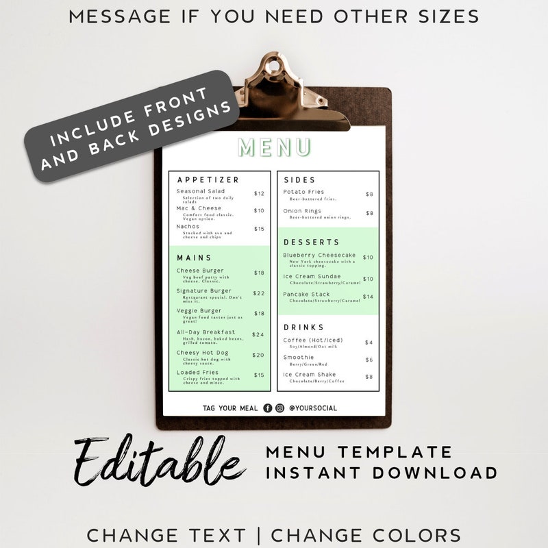Food Menu Tag - Etsy