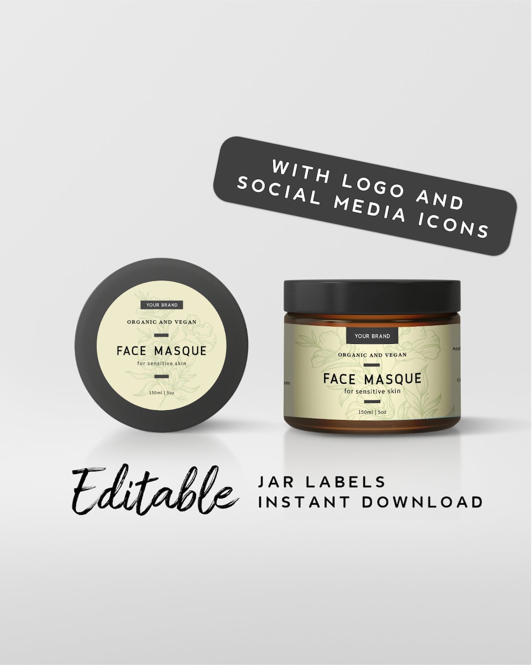 Premade Jar Labels With Round Lid Label - Product Label With Social ...