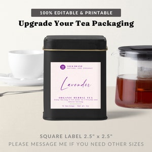 Calligraphy Herbal Tea Label Editable Tea Bag Labels, Printable Square ...