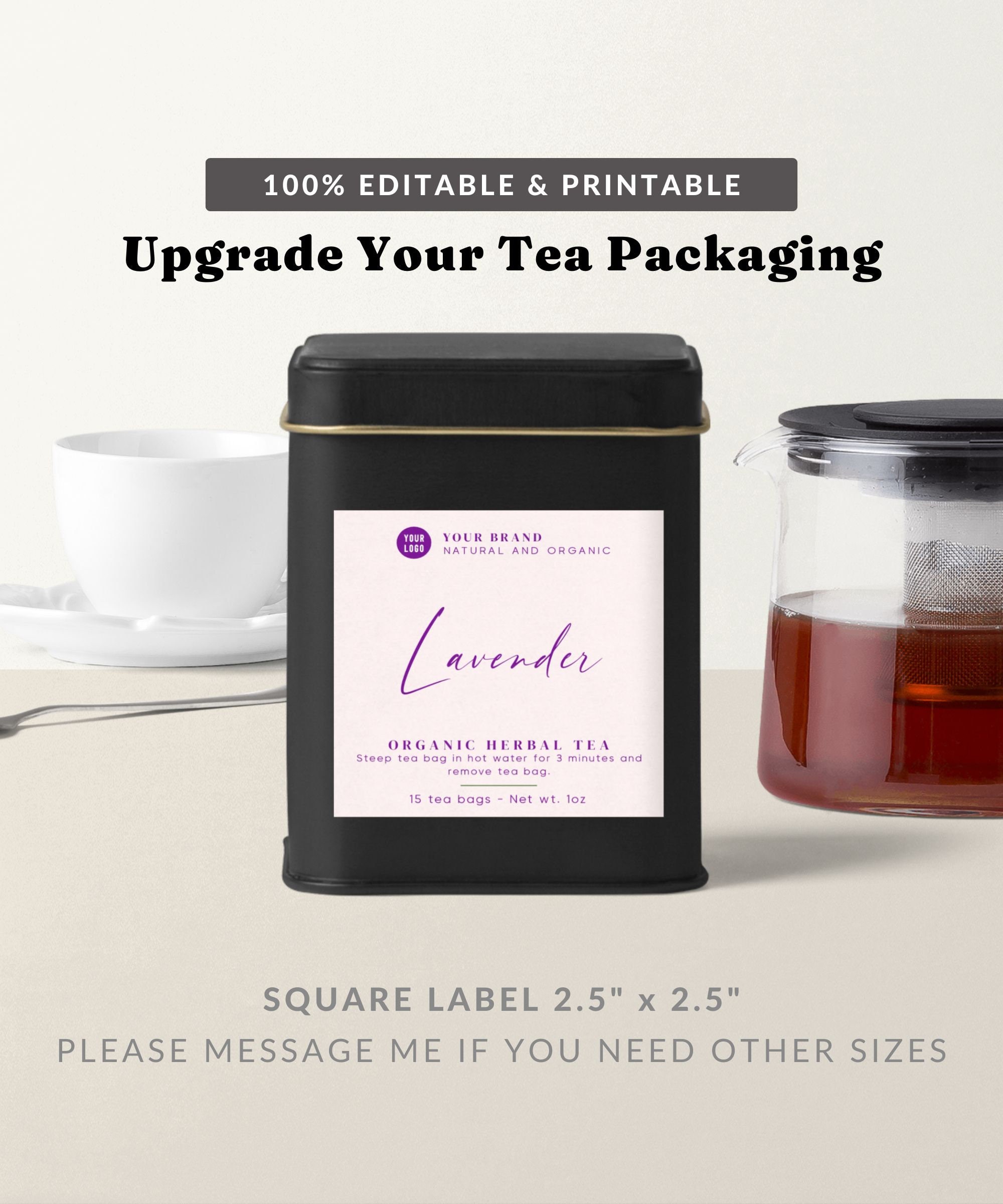 Calligraphy Herbal Tea Label - Editable Tea Bag Labels, Printable ...