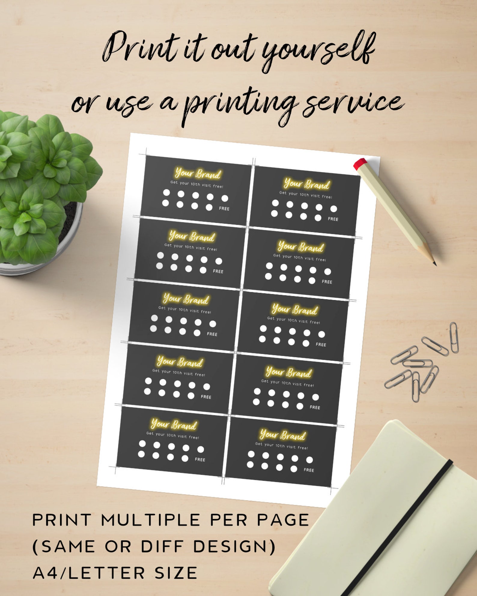 Editable Rewards Card Template - Beauty Salon Loyalty Card Design, Neon ...