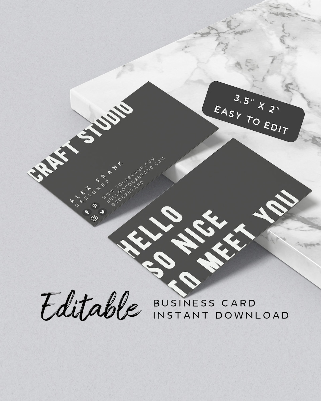 Bold Business Card Template Printable - Business Card Design Black and ...
