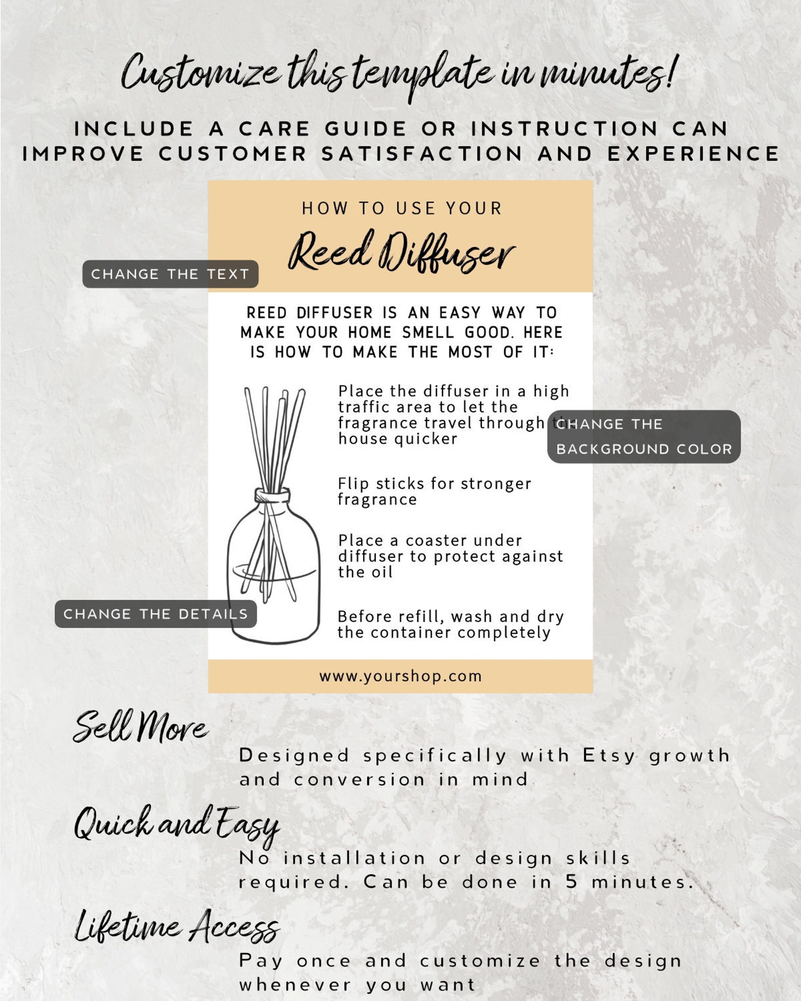 Printable Care Card Editable Reed Diffuser Card Instruction - Etsy