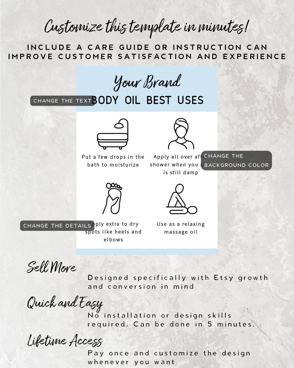 Printable Care Instruction Card Body Oil Care Card Template - Etsy