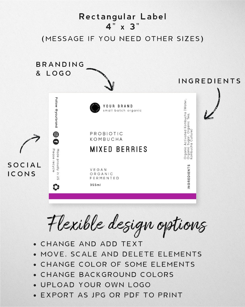 Printable Kombucha Bottle Label Template - Juice Label Business ...